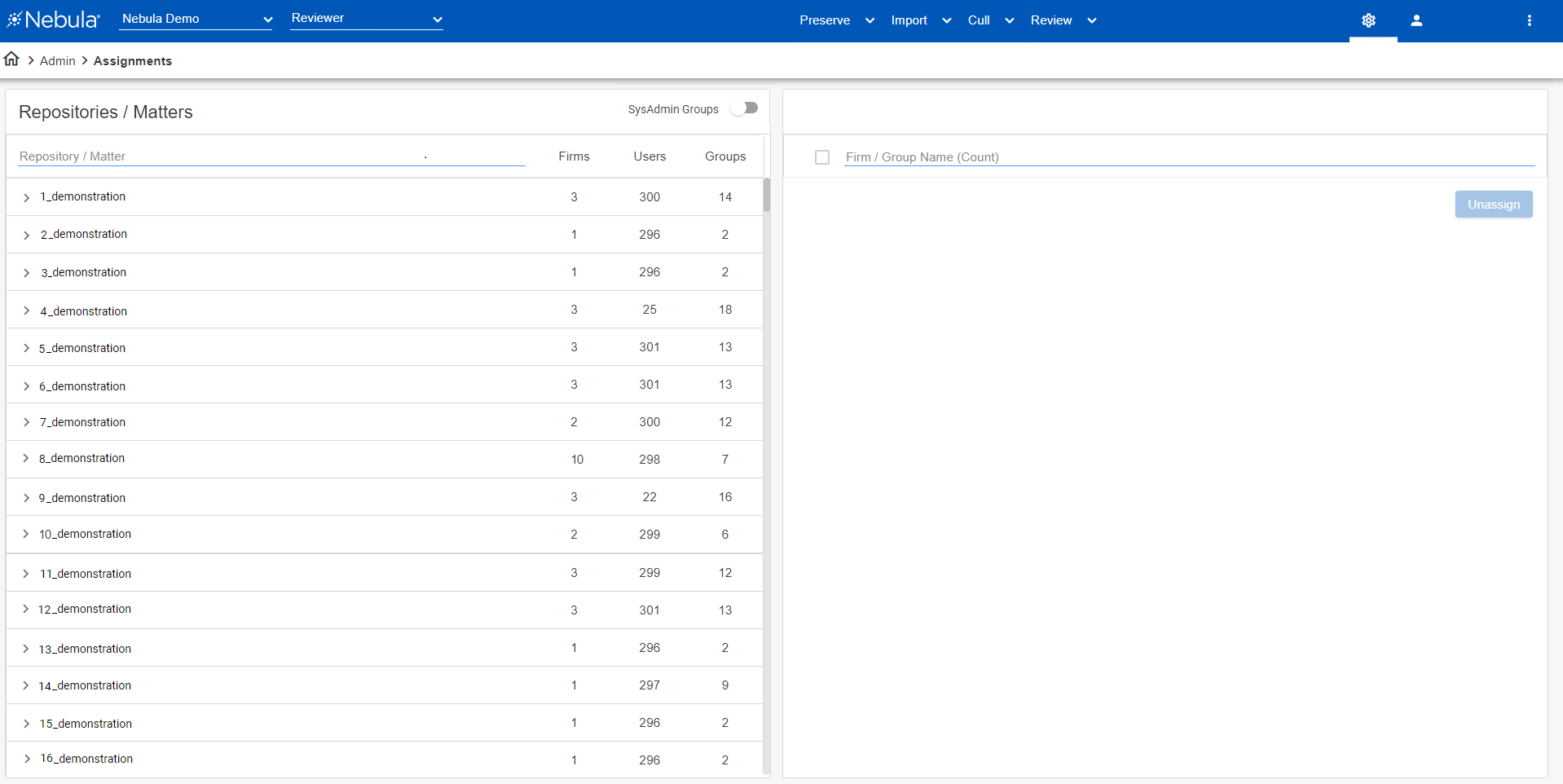 Assignments | Nebula® | eDiscovery software