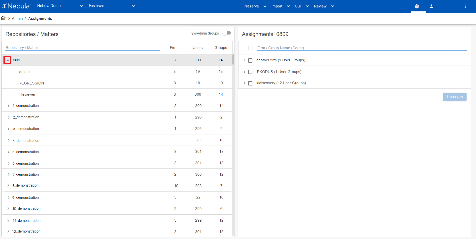 Assignments | Nebula® | eDiscovery software
