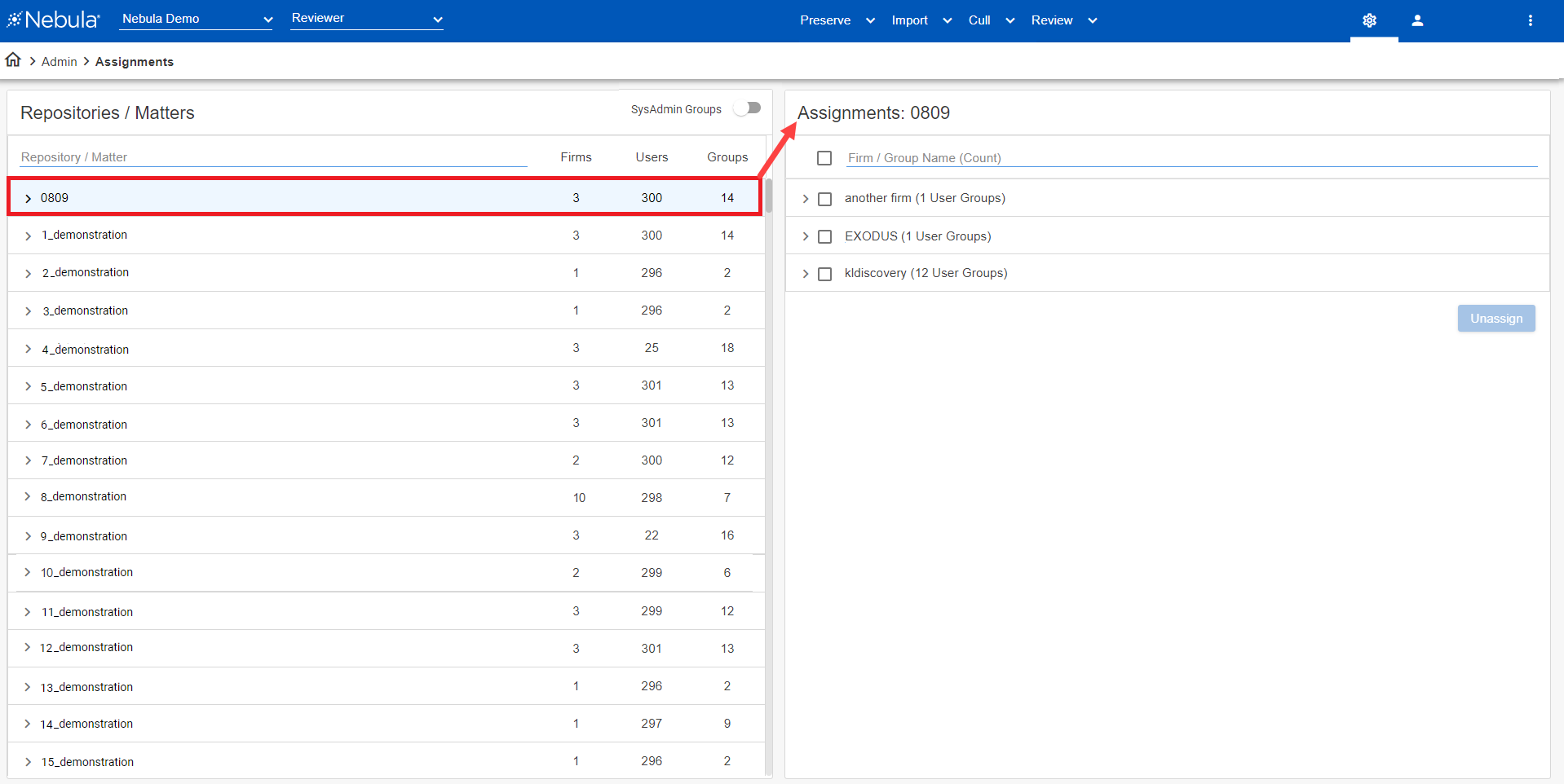 Assignments | Nebula® | eDiscovery software