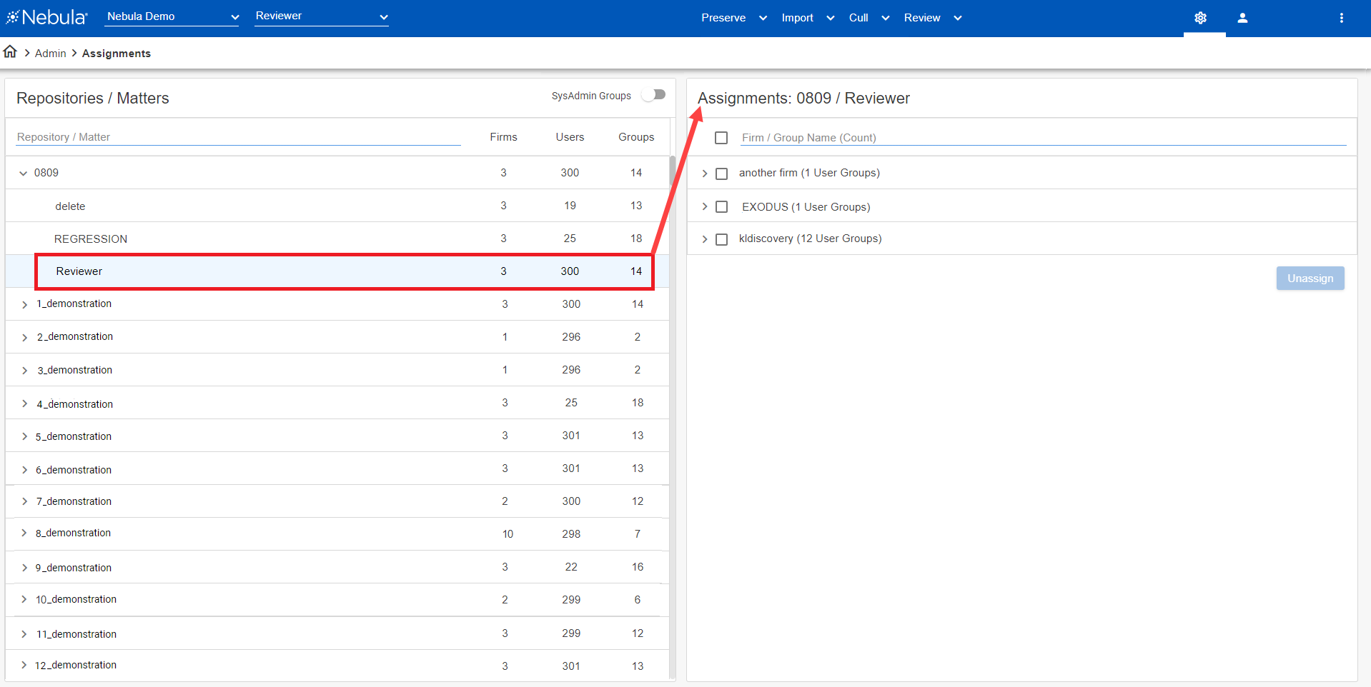 Assignments | Nebula® | eDiscovery software